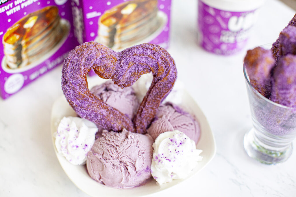 Ube Mochi Churros Recipe made with Trader Joe’s Ube Mochi Waffle Mix ...