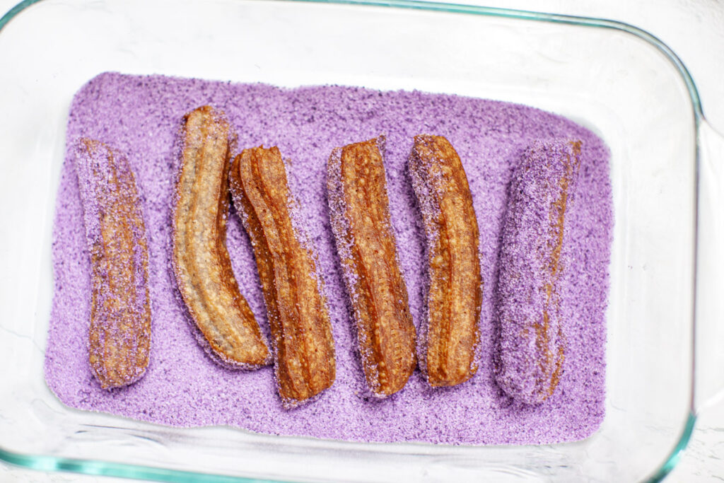 Ube Mochi Churros Recipe made with Trader Joe’s Ube Mochi Waffle Mix ...